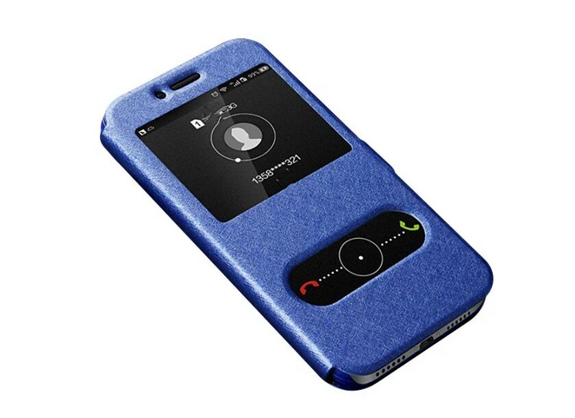 Чехол-книжка MyPads для iPhone 6/ 6S с окошком для входящих вызовов и свайпом синий