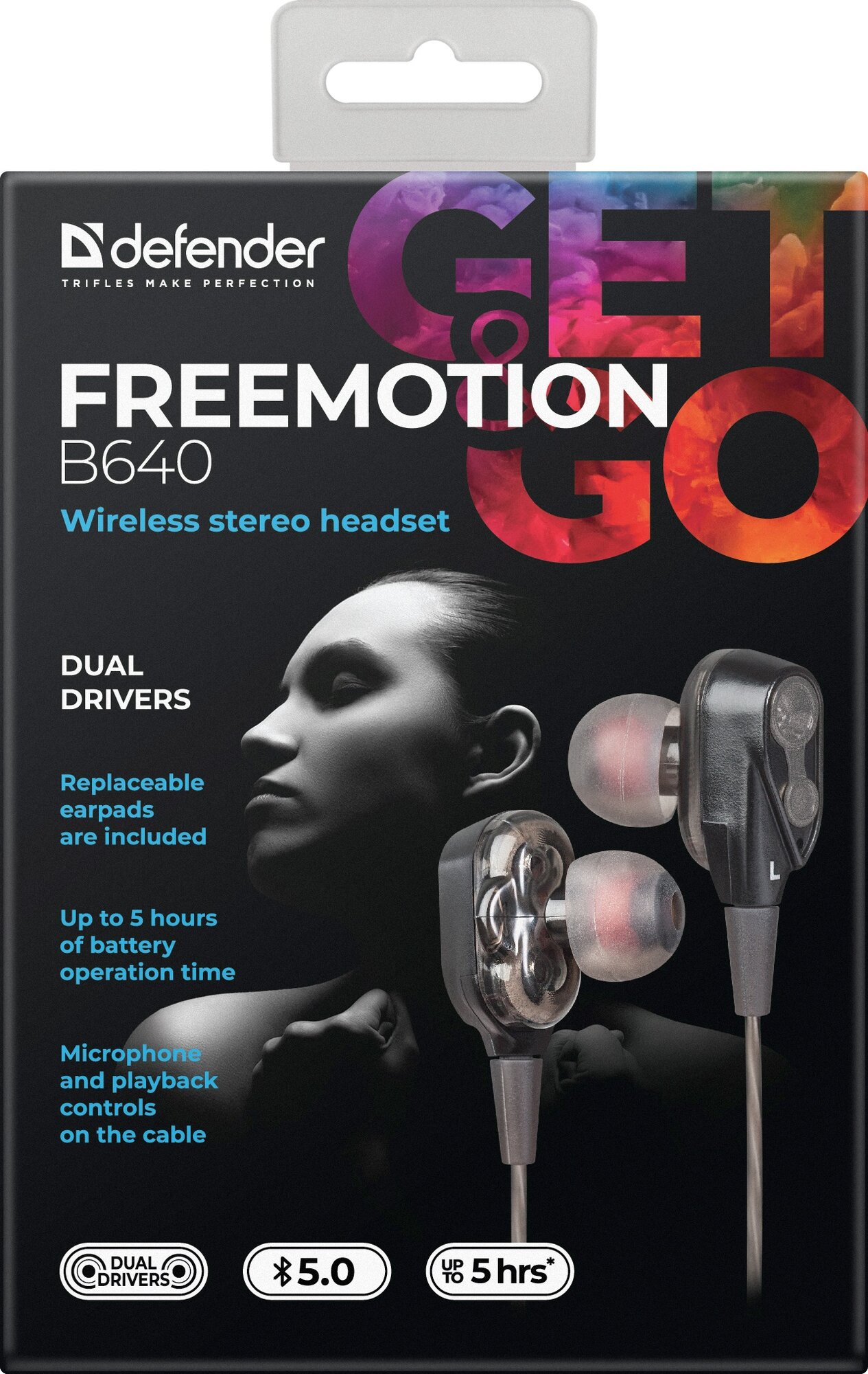 Наушники Defender FreeMotion B640 Bluetooth беспроводные, вкладыши с микрофоном, черный