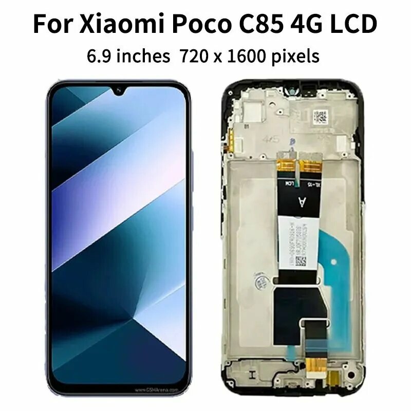 6,9-дюймовый IPS LCD-дисплей для Xiaomi Poco C85 4G, 25078PC3EE, ЖК-дисплей с рамкой, сенсорный экран, панель управления, комплектующие.