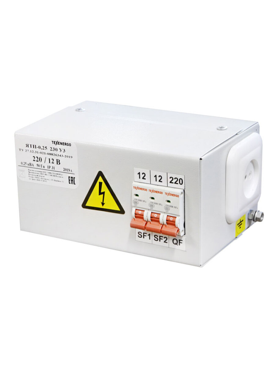 Ящик с понижающим трансформатором Texenergo ЯТП- ОСО 0,25 220/ 12 В (3 автомата) te00468105