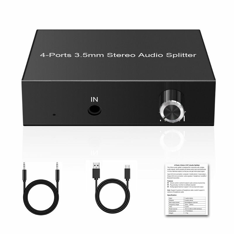 4 выхода, 1 вход, аудиоразветвитель для наушников, стерео 3,5 мм ноутбуков, смартфонов, планшетов, MP3-плееров