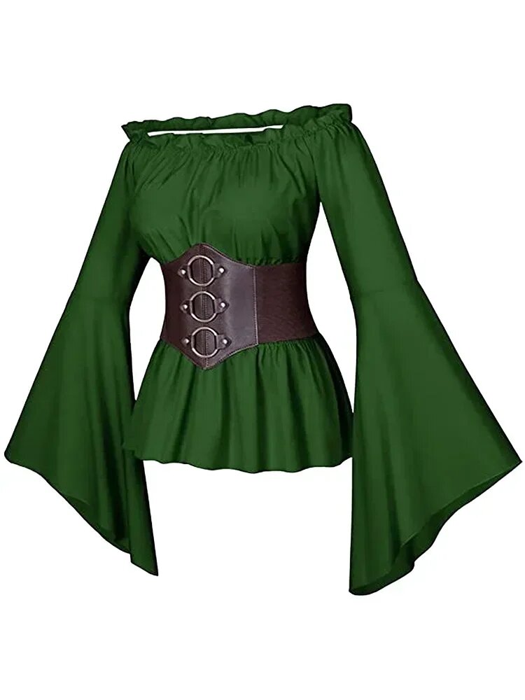 Женская крестьянская блуза эпохи Возрождения Темно-зеленый, 2XL, green