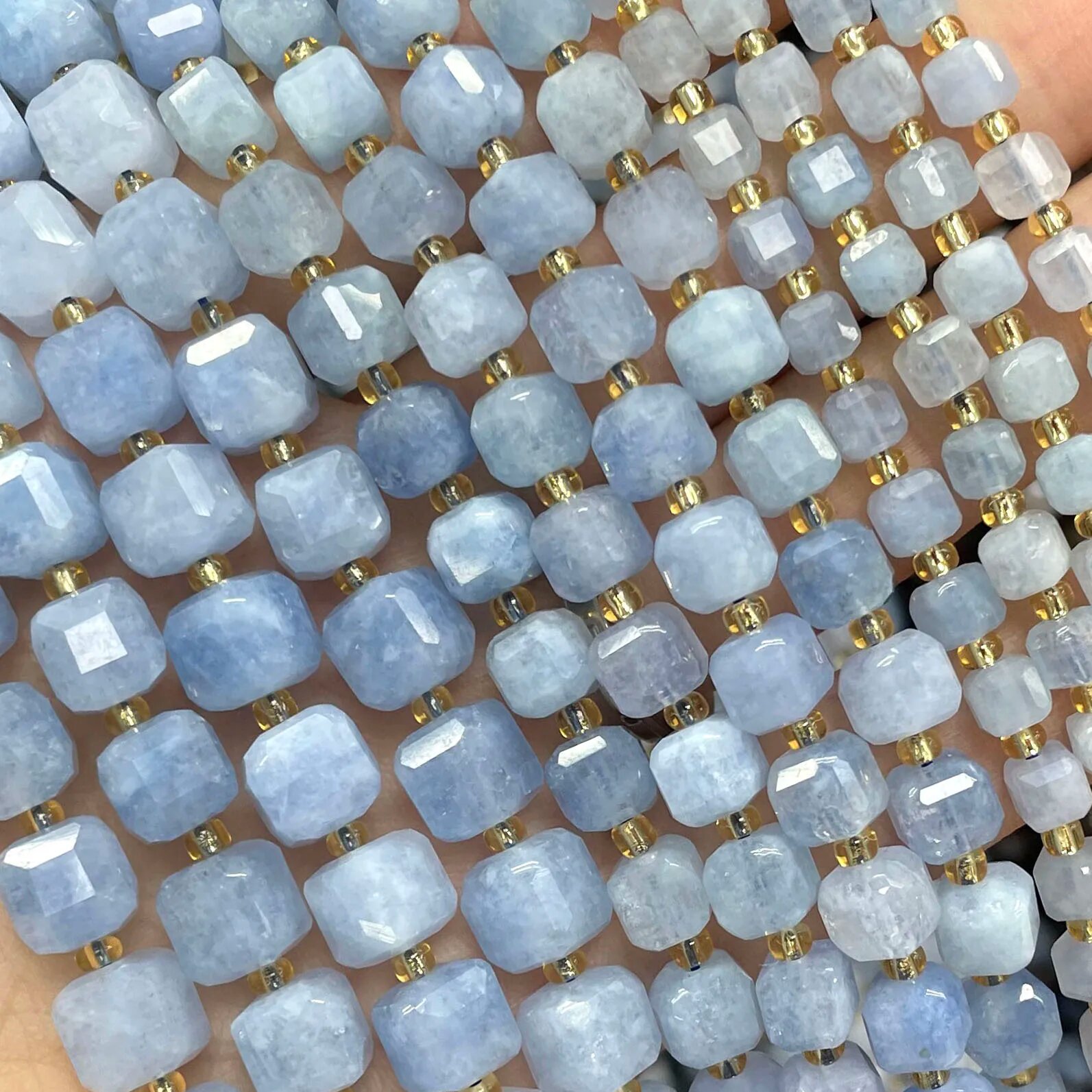 Квадратные граненые бусины из камня JCXAZSJ 8MM About 18 PCS, Aquamarine