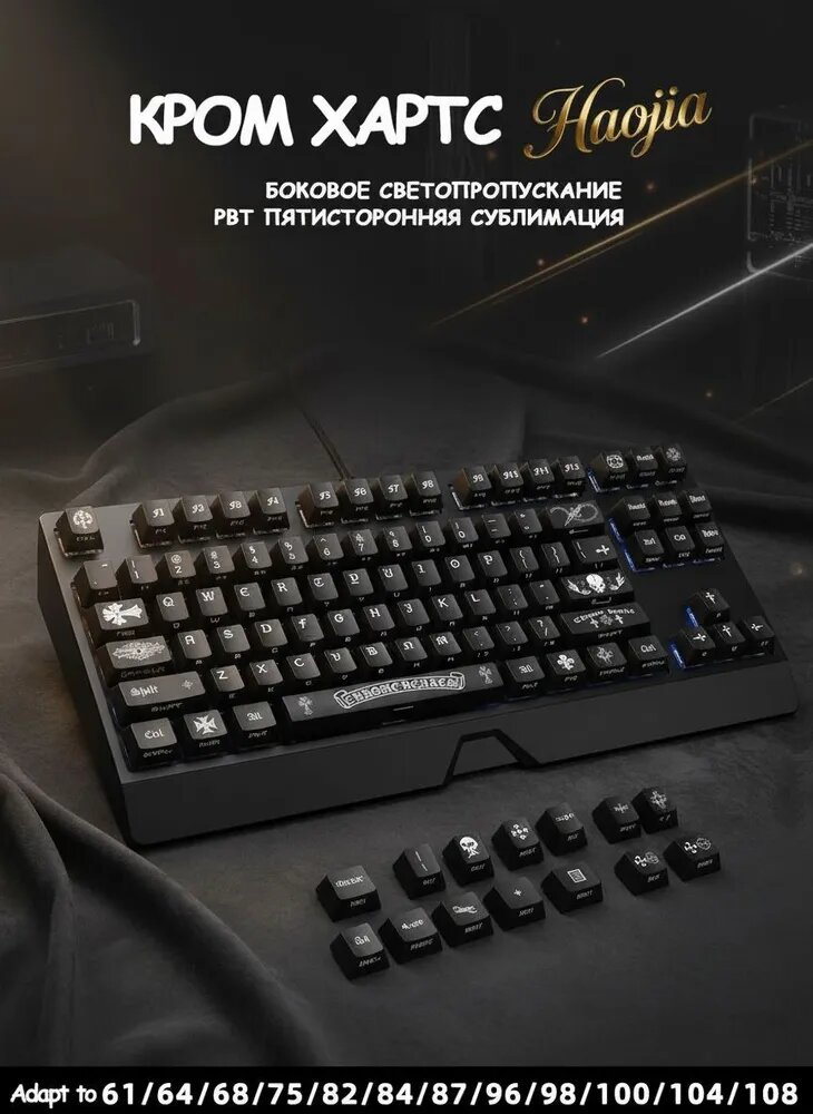 Клавиши Chrome Hearts с боковой гравировкой и светопропускающими символами индивидуальные клавиши для механических клавиатур