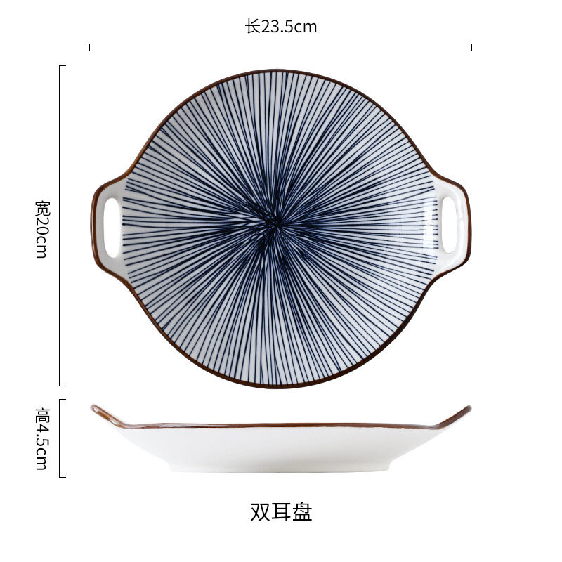 Оптовая продажа коробками: керамическая посуда с синими полосками, раскрашенная подглазурно, популярные домашние миски и тарелки для риса.