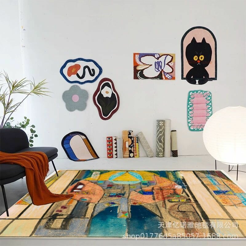 Полное ковровое покрытие для гостиной, современный минималистичный дизайн с граффити, теплоизоляционный и теплый, коврик для журнального столика из искусственного кашемира, износостойкий прикроватный коврик для спальни.