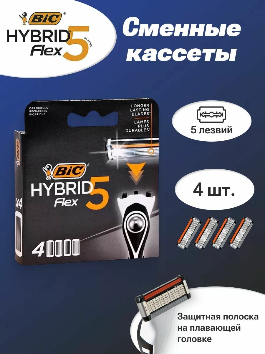 Сменные кассеты Bic flex 5 hybrid для станка, 5 лезвий (4шт)