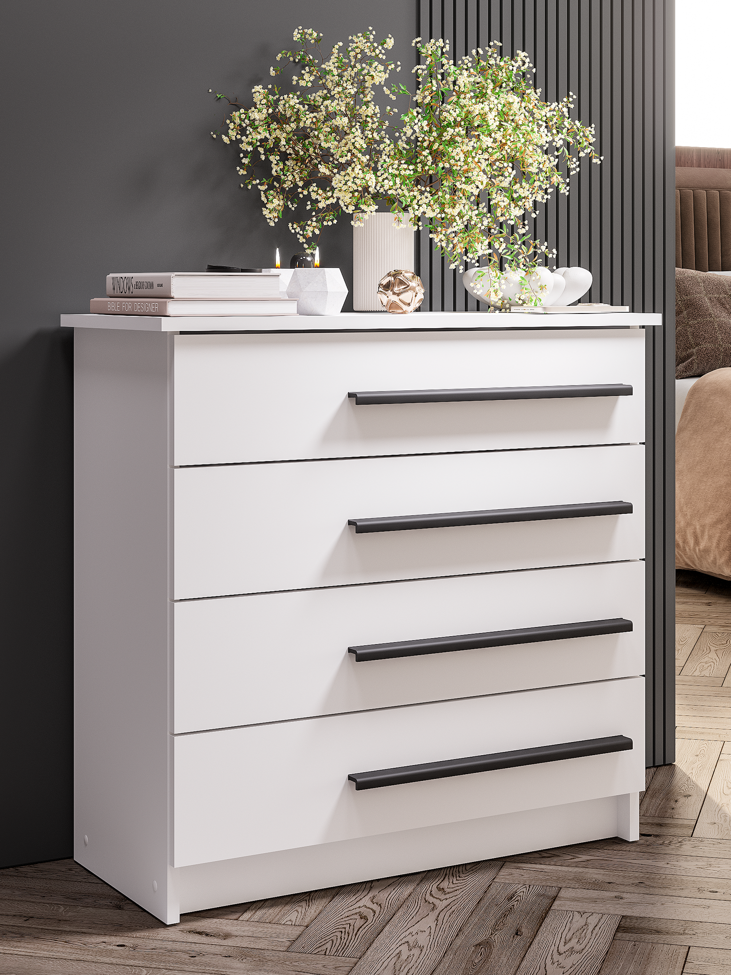 Комод с ящиками для одежды в спальню белый "Тефия" , 75х33х73 см