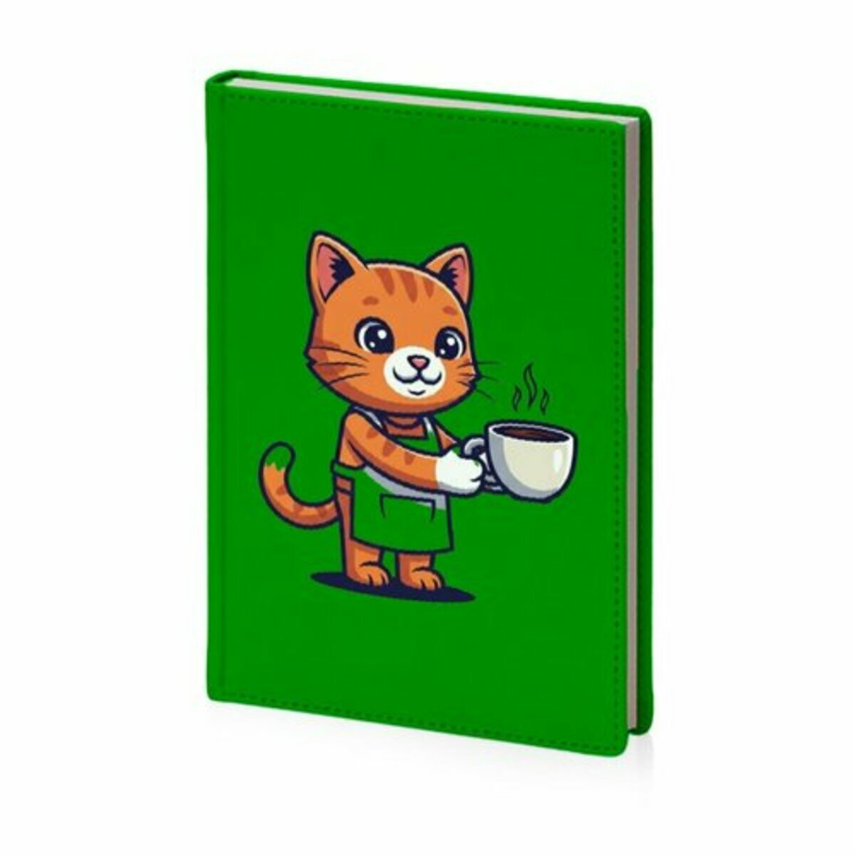Ежедневник «Кот-бариста держит чашку кофе.» (зеленый)