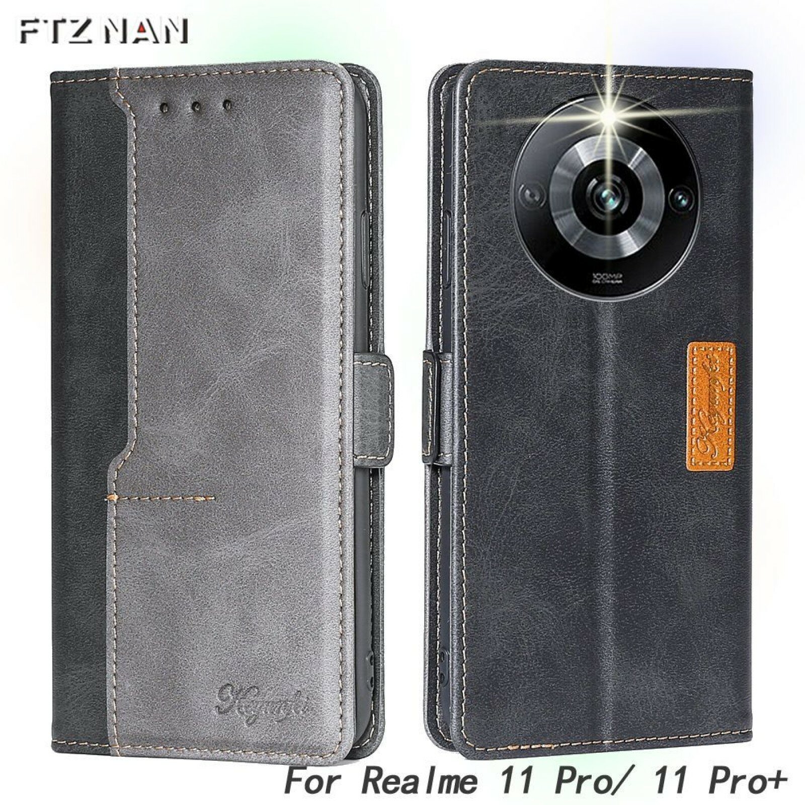 Чехол-книжка MyPads для Realme 11 Pro и 11 Pro+ Plus 5G черно-серый защитный с отделением для карт