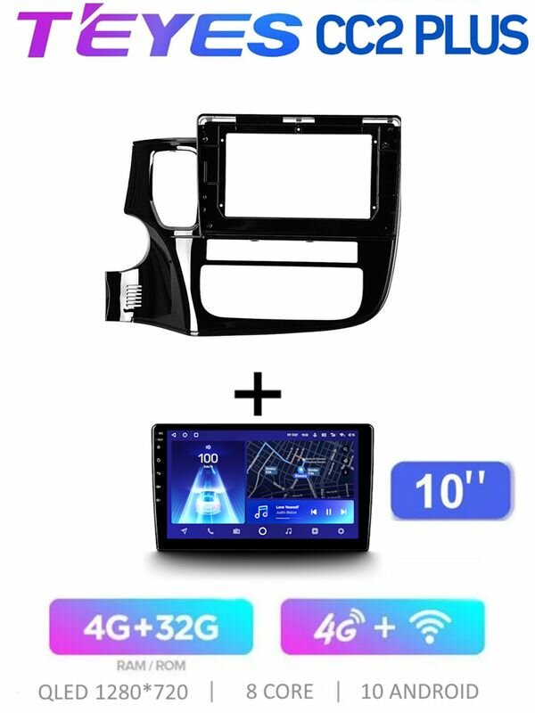 Магнитола 10" Teyes CC2 Plus 4/32 Gb для Mitsubishi Outlander 3 GF0W GG0W 2012-2018 (B)