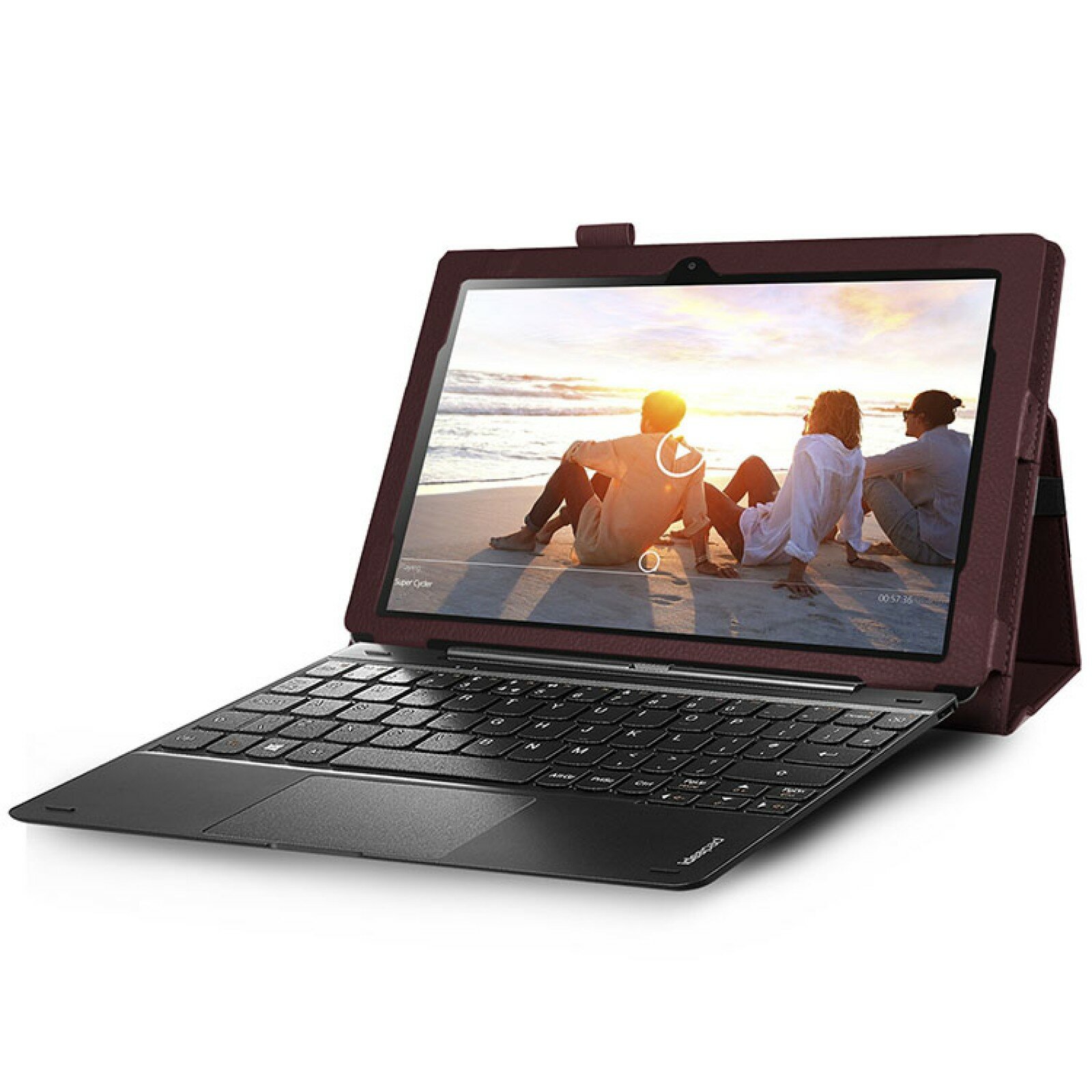 Чехол MyPads для Lenovo ideapad MIIX 310 коричневый с отделением для клавиатуры из искусственной кожи