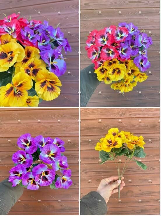 Искусственные цветы 40 штук. Букет из анютиных глазок ((фиалки трёхцветной) для декора