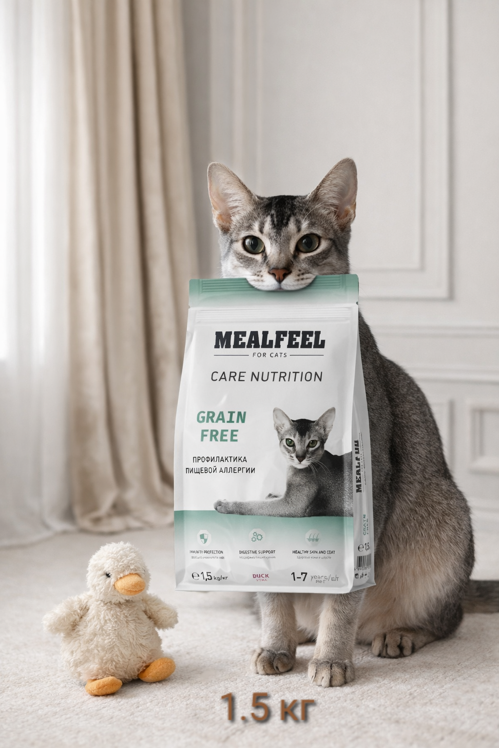 Mealfeel Care Nutrition Grain Free Сухой корм беззерновой для взрослых кошек, с уткой, 1,5 кг
