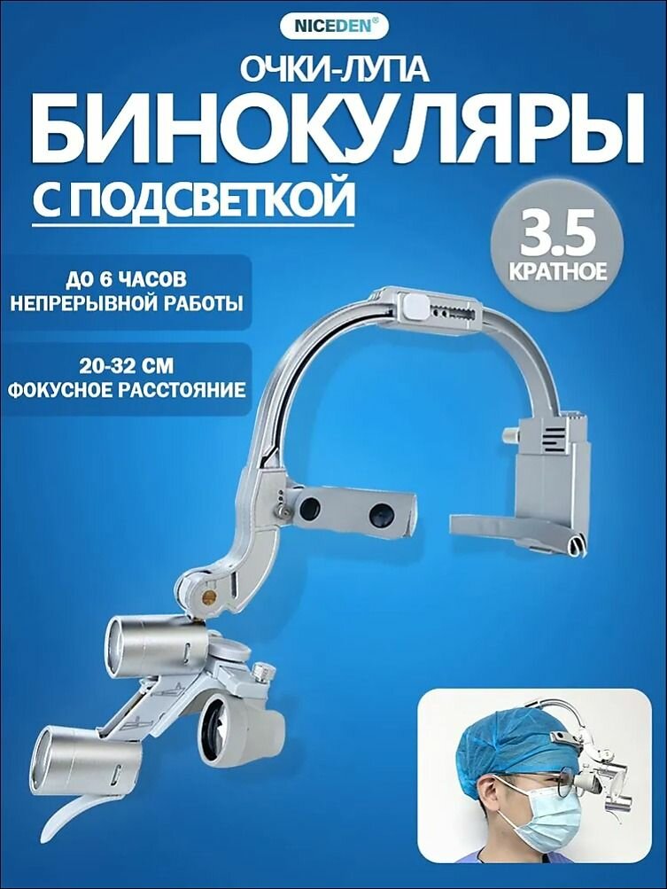 Стоматологическая бинокулярная лупа, с 5W светодиодным освещением,3.5X