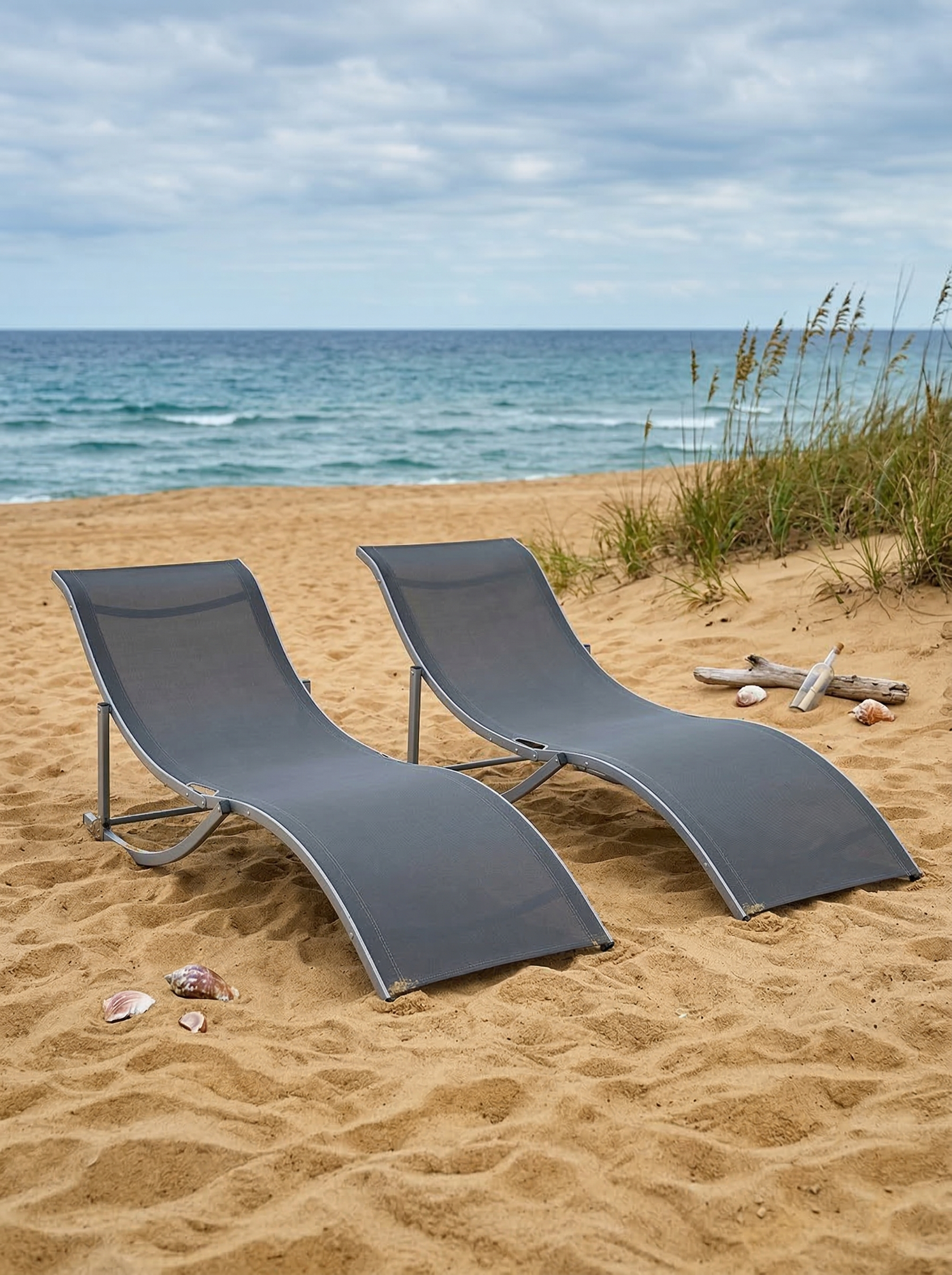 Комплект складных анатомических шезлонгов из алюминия Маре Дуэт (Mare Duet), серый