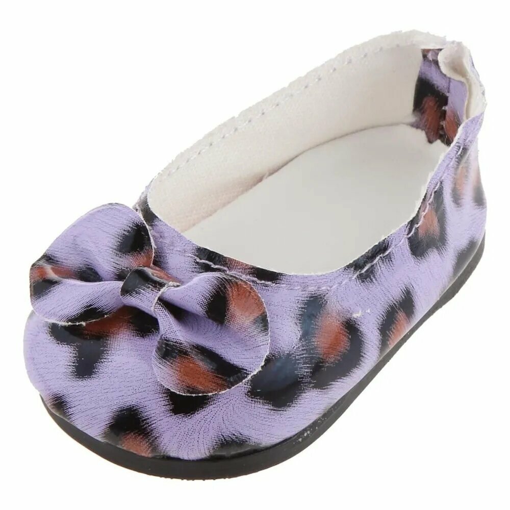 Фиолетовые туфли на плоской подошве с леопардовым принтом для кукольной одежды, 6.7 см, аксессуары для девочек, мини-обувь, комплект из 1 пары