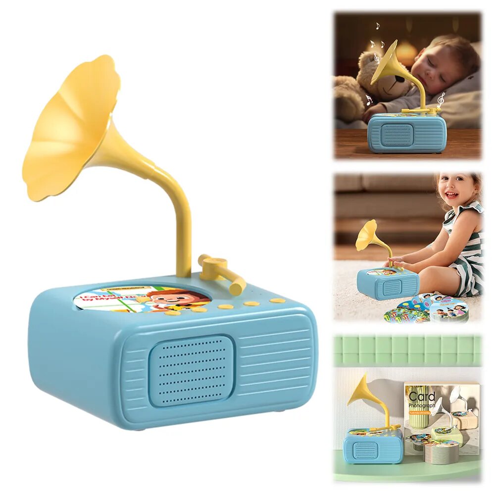 Детский проигрыватель с пластинками для рассказов и музыки, сенсорная игрушка в виде ретро-проигрывателя, с перезаряжаемым аккумулятором