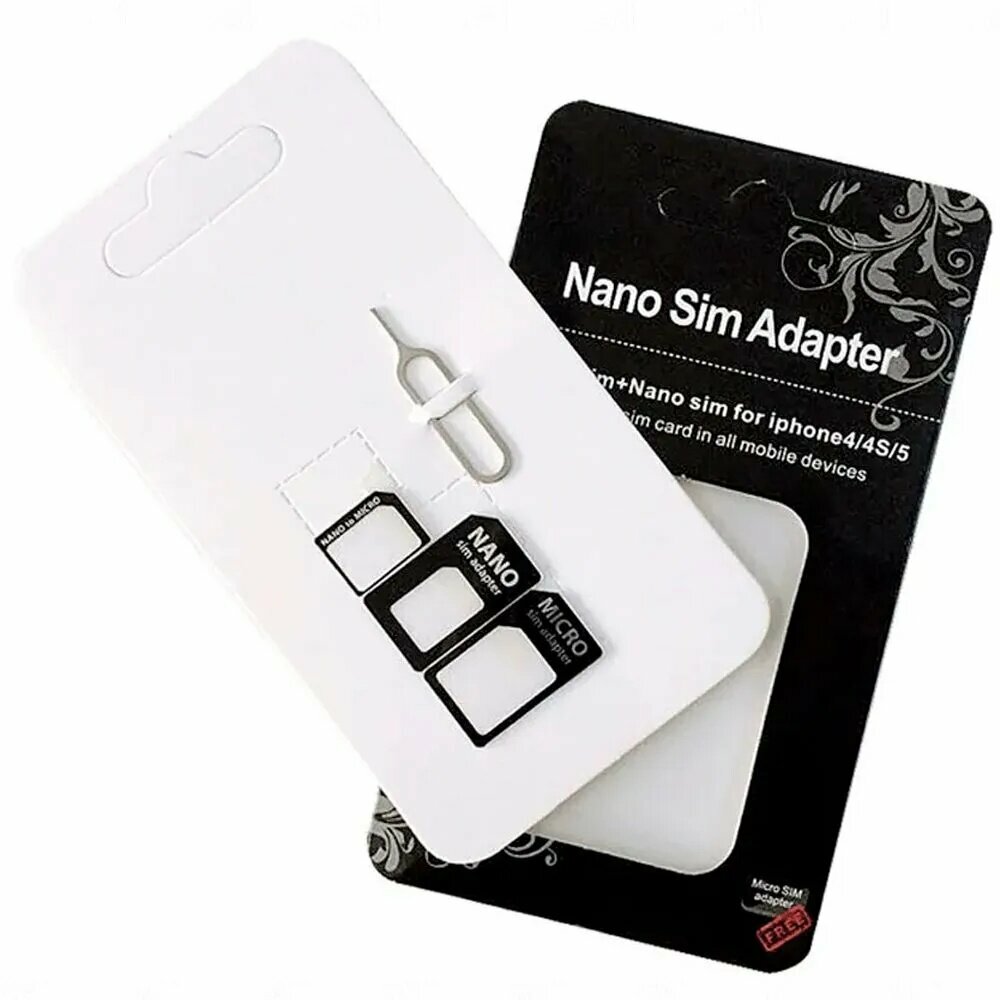 Набор адаптеров для SIM карт 4 в 1 (нано сим-карт, микро симкарт, стандартный слот и ключ-скрепка)