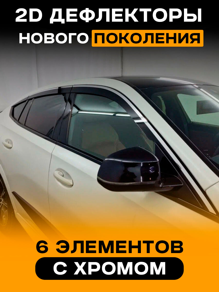 Дефлекторы на BMW X6 G06 (БМВ Х6 Г06) 2019-2026, 2D ветровики на окна автомобиля, с хром молдингом