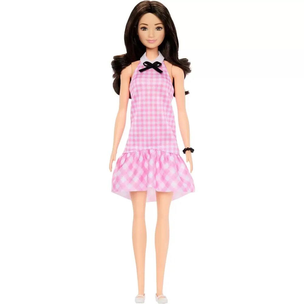 Кукла Barbie Fashionistas брюнетка в розовом клетчатом платье-HRH21