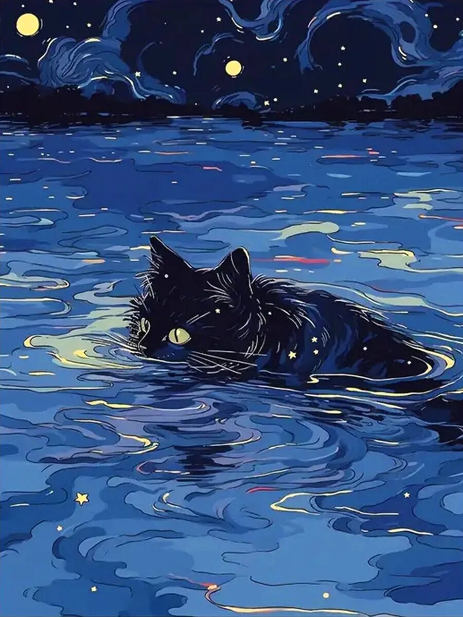 Хуакан Алмазная живопись Черный кот 30x40 см