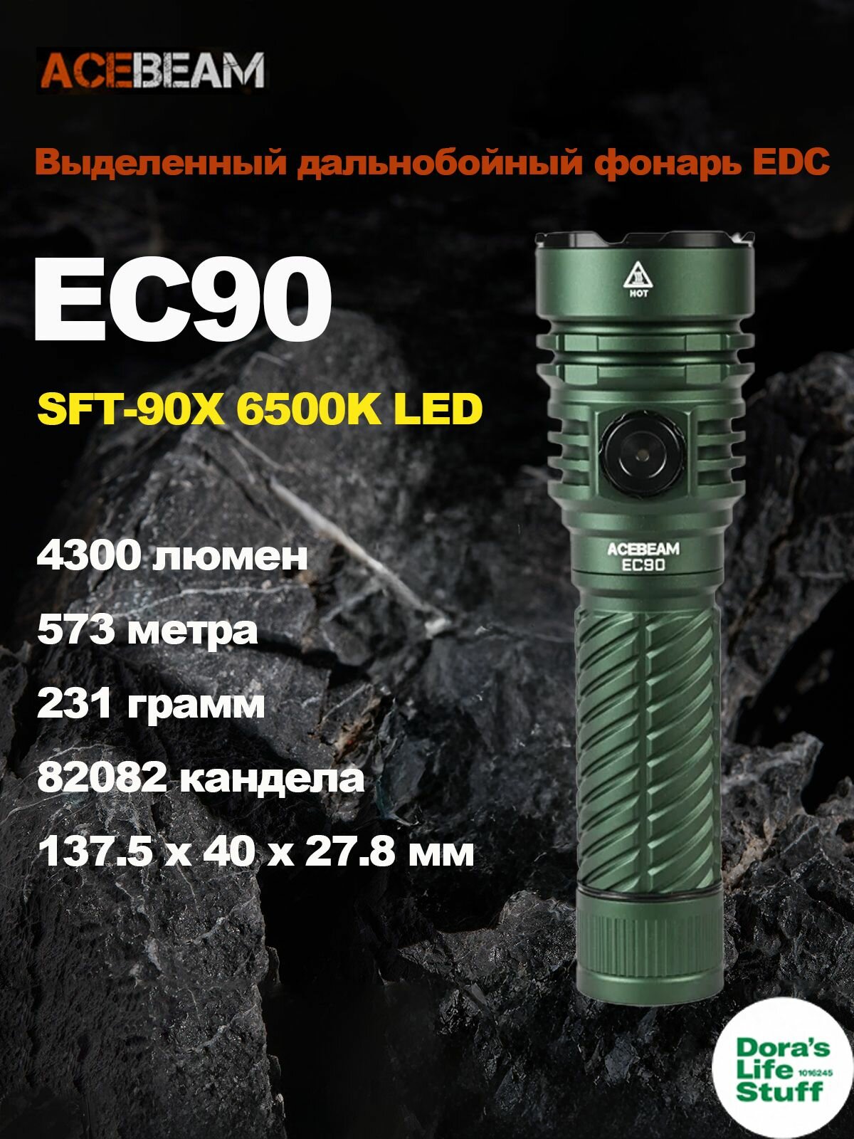 ACEBEAM EC90, высокопроизводительный дальнобойный EDC фонарик, 4300 люмен