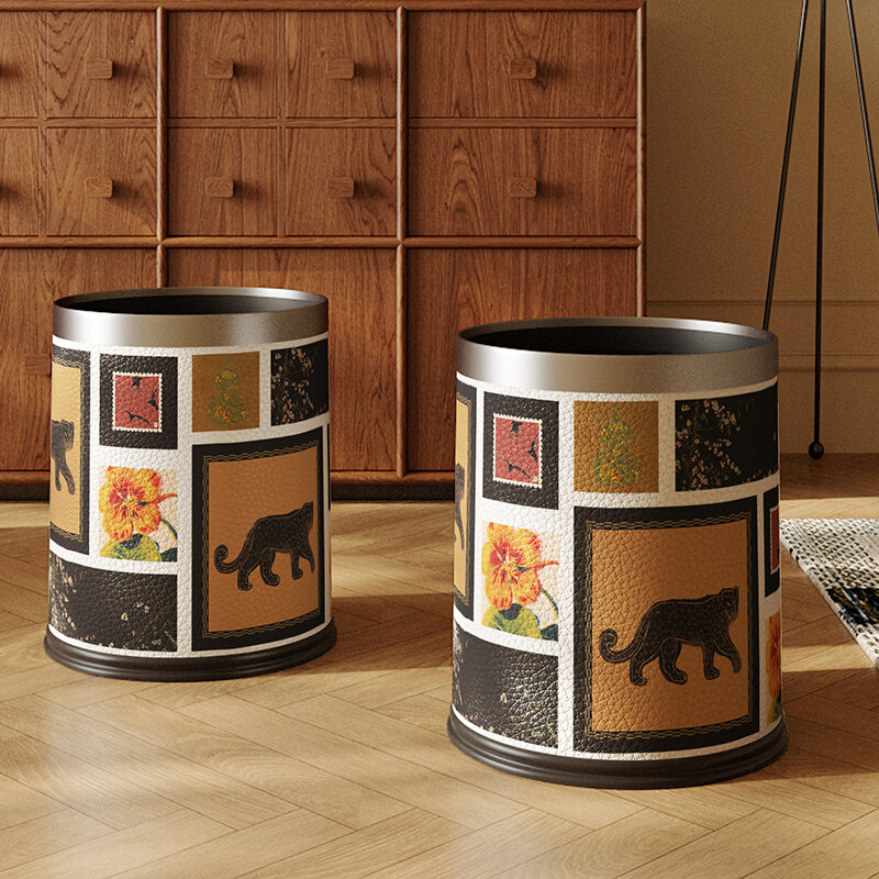 Кожаный мусорный бак с высокой эстетической ценностью для использования в гостиной, роскошный и элитный, в американском винтажном стиле, большой мусорный бак для спальни.
