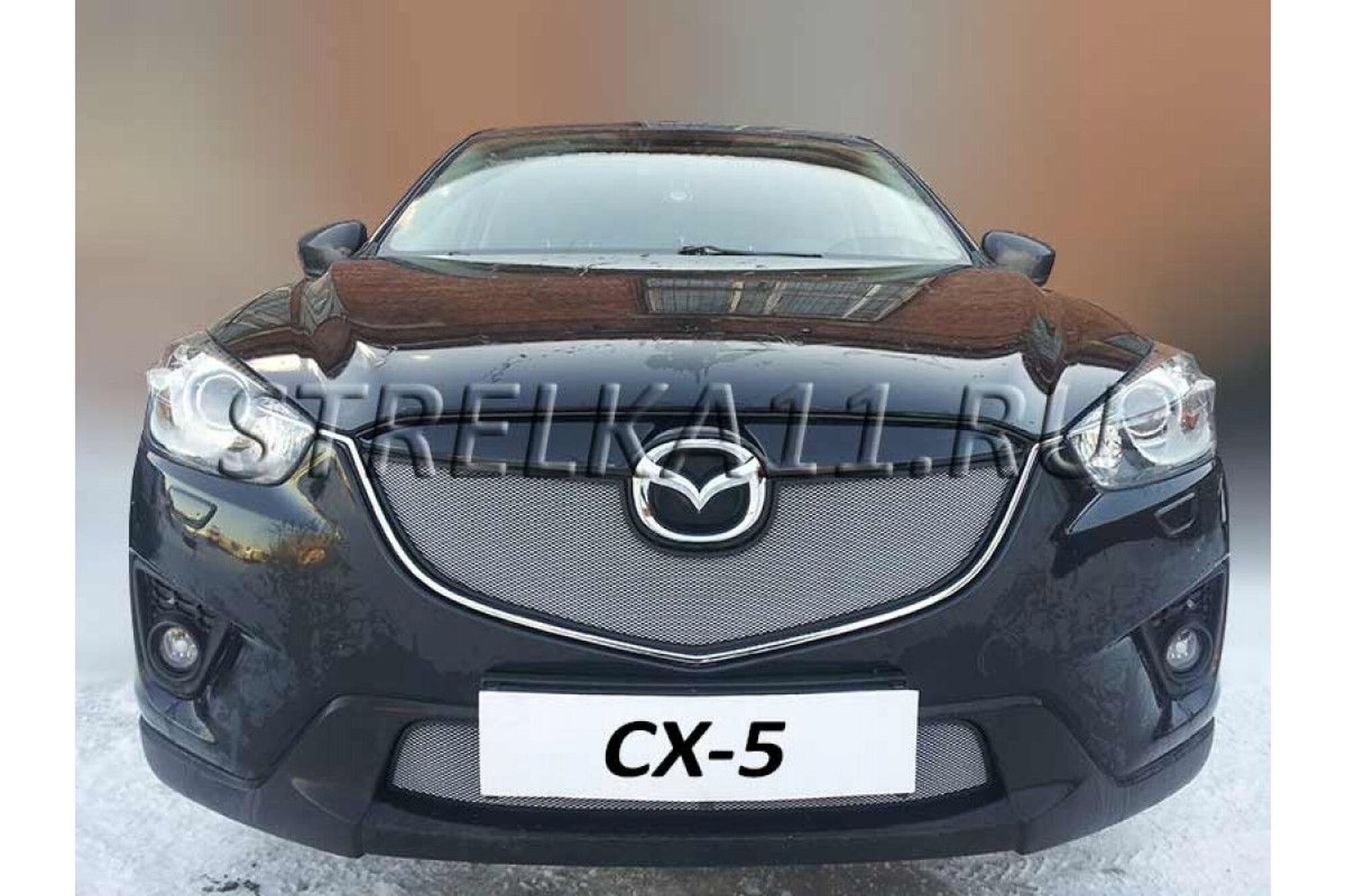 Защитная сетка радиатора с окантовкой и защелками для Mazda CX-5 2011-2015 (I), 2шт, хром
