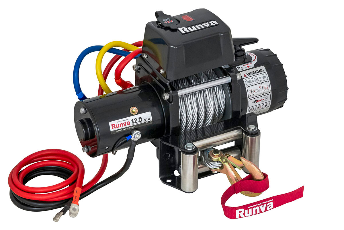 Лебёдка электрическая 12V Runva 12500 lbs 5670 кг короткий барабан (стальной трос) арт. 12.5XS
