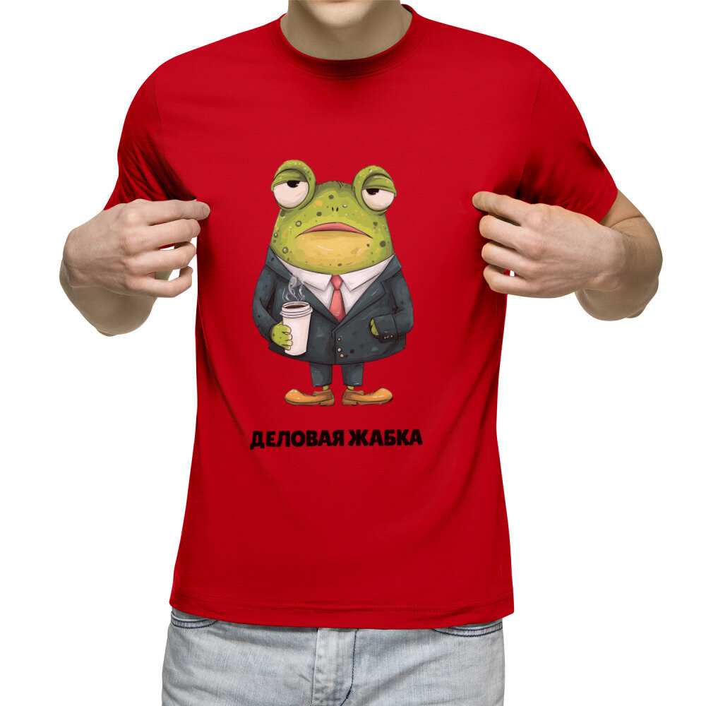 Мужская футболка «Деловая жабка» (красный, L)