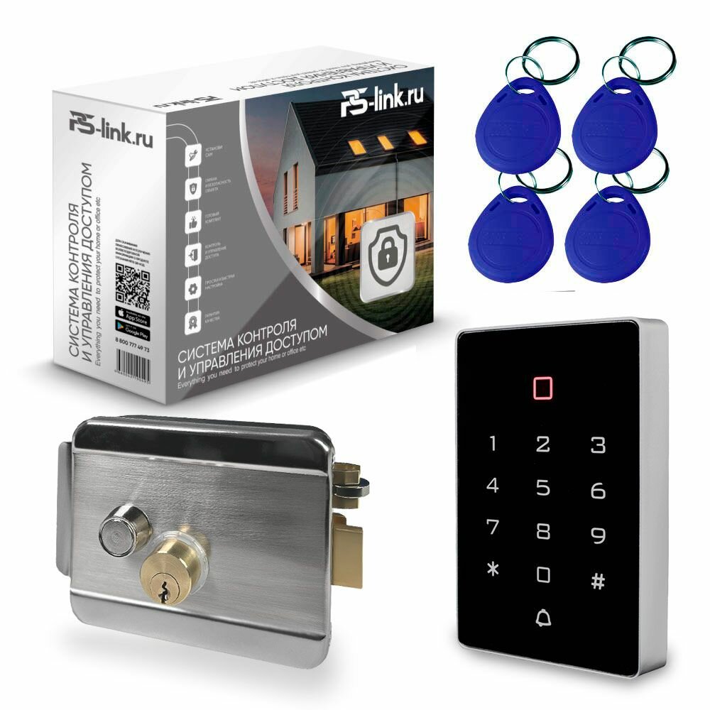 Комплект СКУД на одну дверь Ps-Link KIT-T12MF-SL сенсорная панель с поддержкой Mifare, электромеханический замок IP40