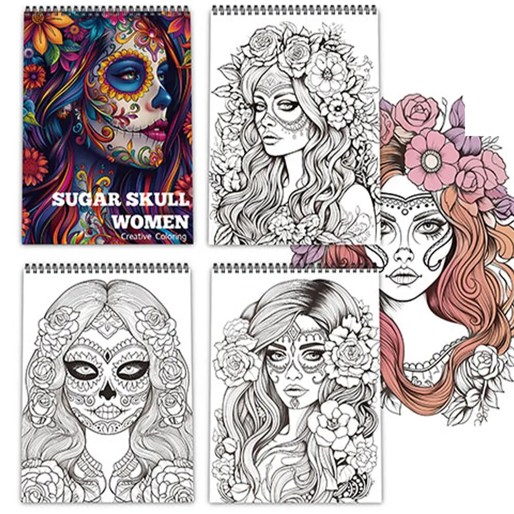 Книга для раскрашивания для взрослых, 4 шт, 24 цветных карандаша, формат А4