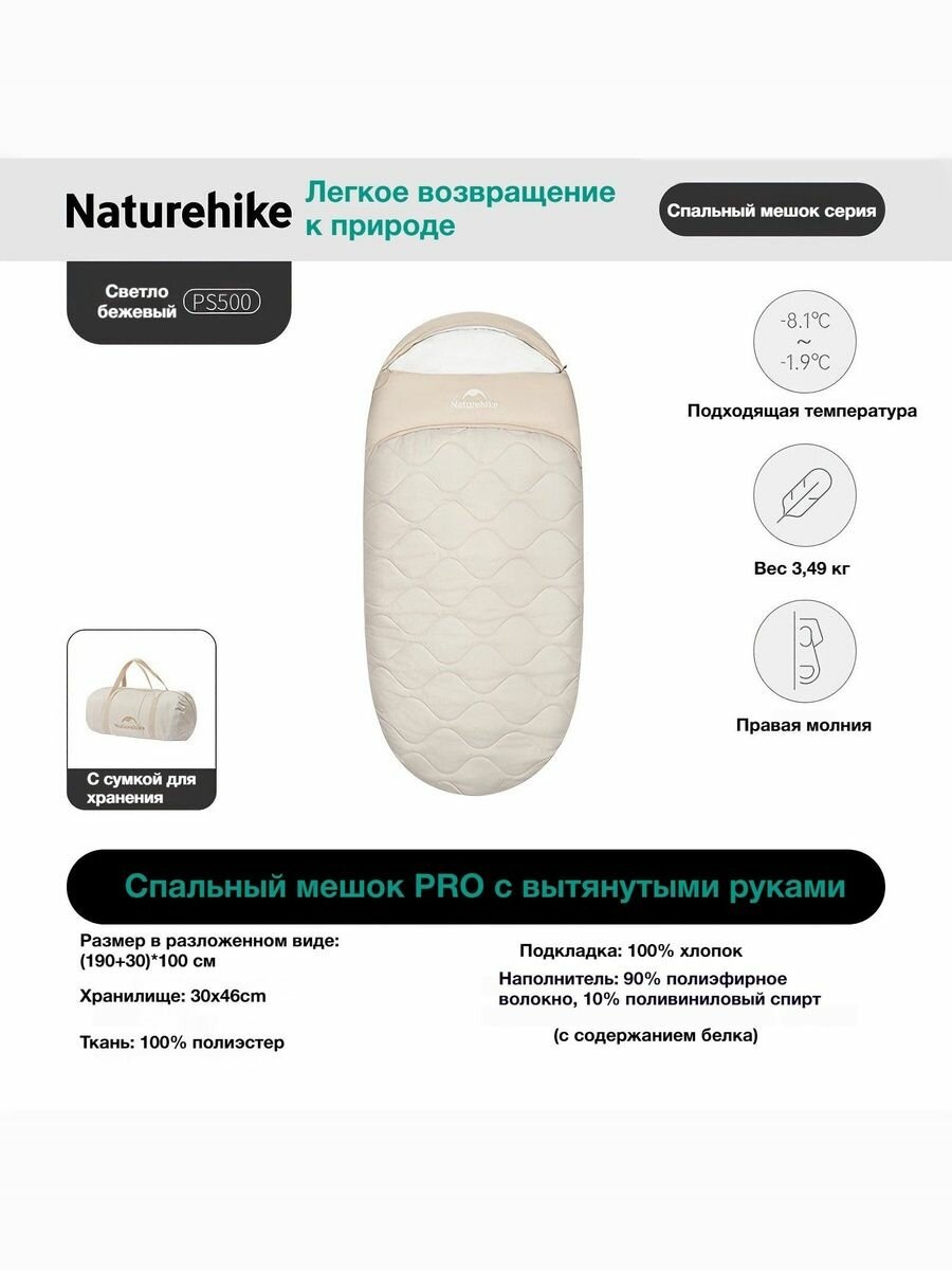 Naturehike Походный спальный мешок Shui Bing Pro (Усовершенствованная версия), теплый CNK2550WS041