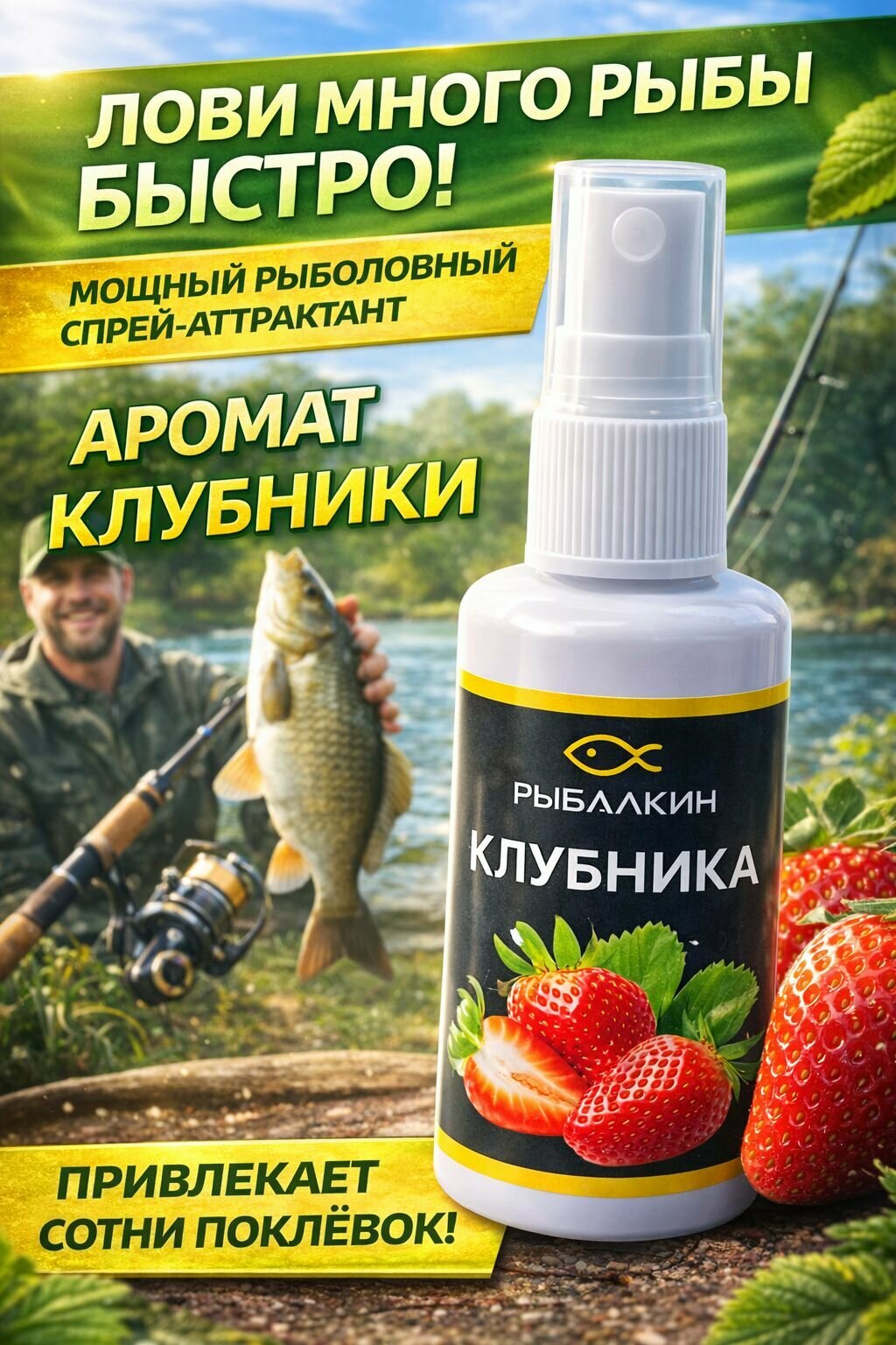 Аттрактант для рыбалки спрей "Клубника", дип для насадки и бойлов, усилитель клева карпа и карася