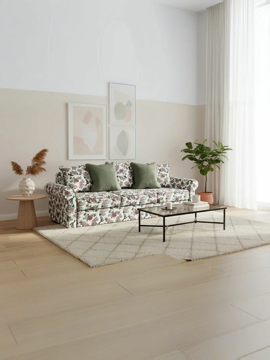 Диван прямой раскладной Арвика, 247х85х71 механизм дельфин, цветочный принт