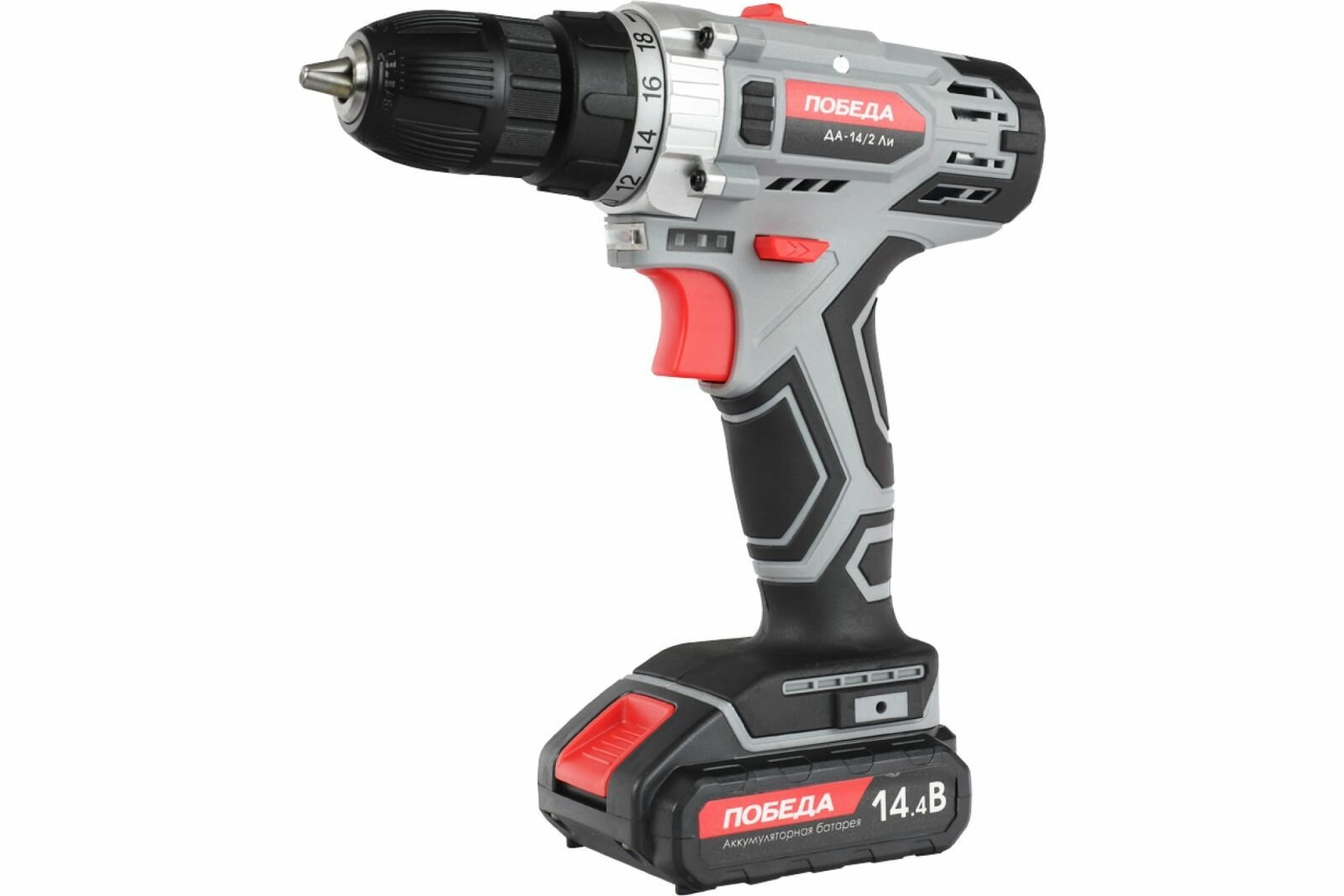 Дрель-шуруповерт Победа ДА-14/2 Ли 14,4В 2 скорости 0-400/0-1200 об/мин 35Нм 2,2Ач 1ч 2 аккумулятора LI-ION