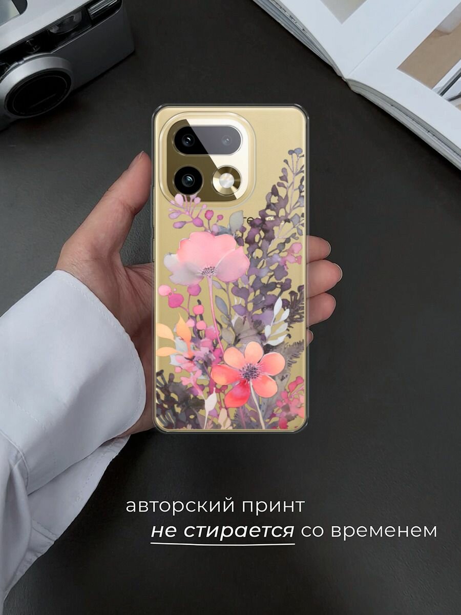 Чехол на Realme 16 Pro+ / Реалме 16 Про+ с принтом Лиловые полевые цветы, прозрачный — фото 1