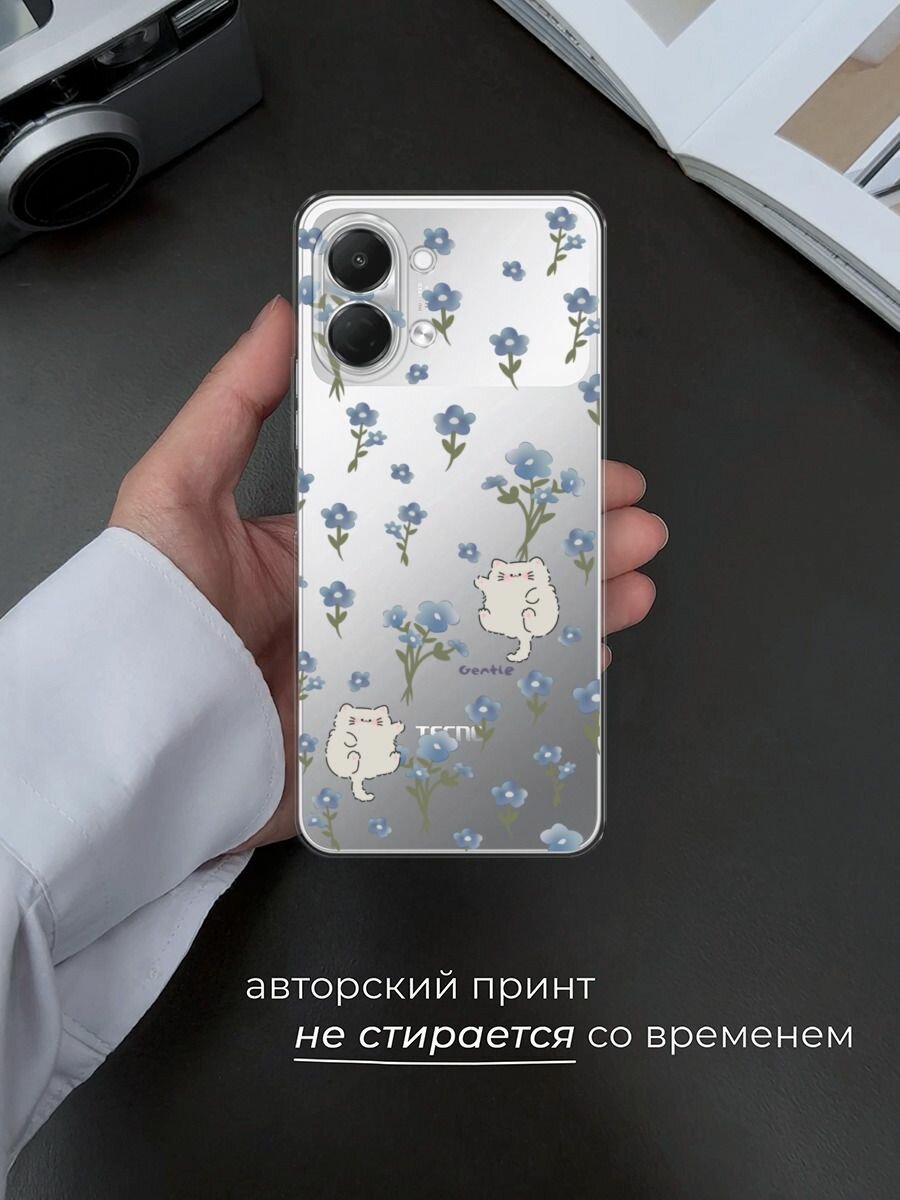 Чехол на Tecno Spark Go 3 / Текно Спарк Го 3 с принтом Gentle cats, прозрачный — фото 1