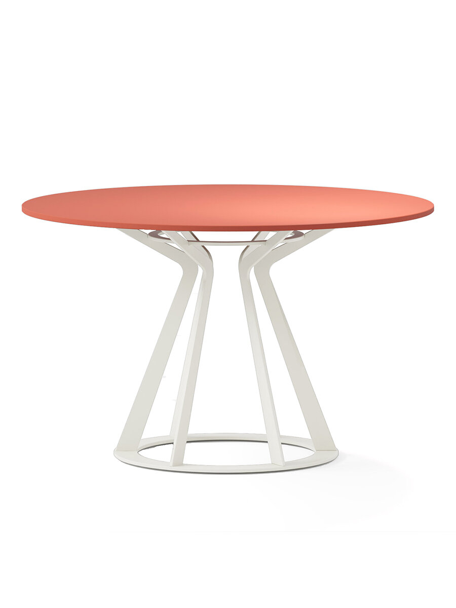 Стол Меркури матовый цвета грейпфрут на белой металлической опоре