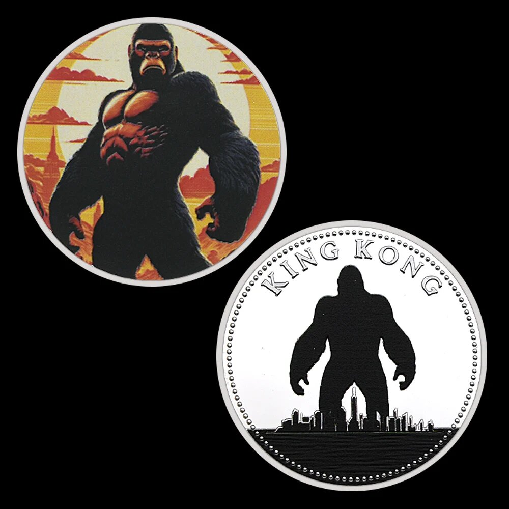 Коллекционная монета King Kong, биметалл, черный, silver 02