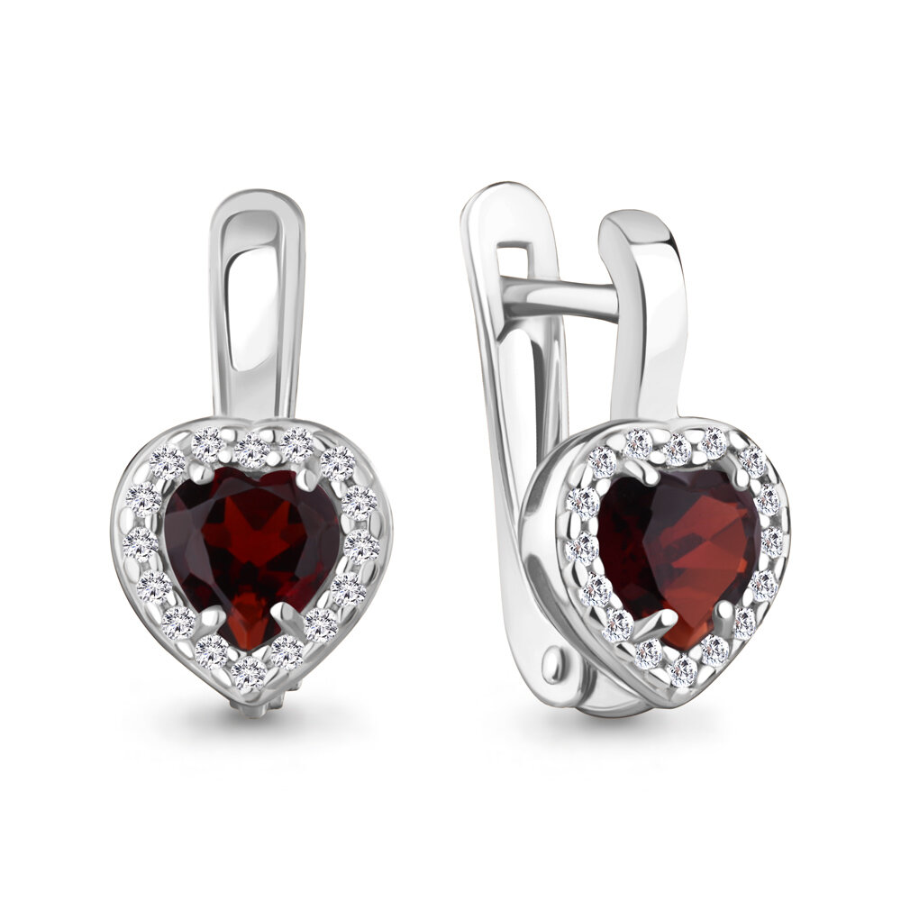 Серьги, серебро, 925 проба, гранат, фианит