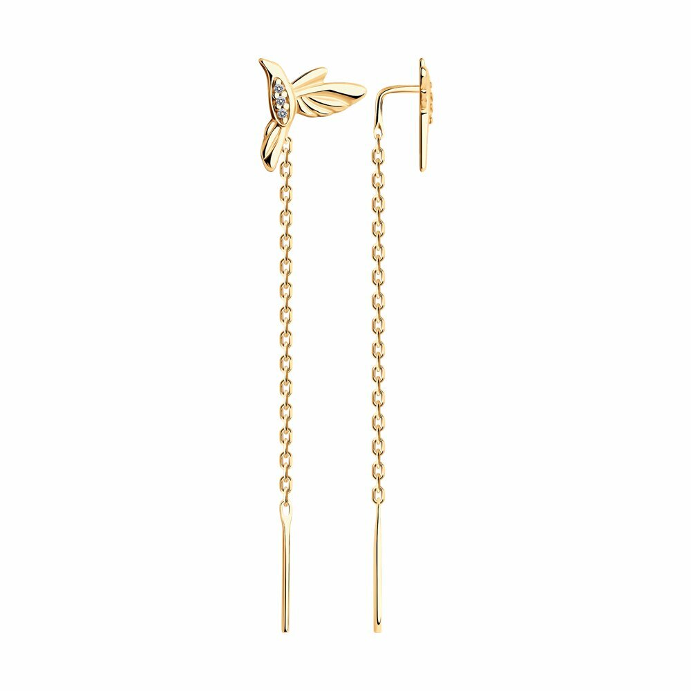 Серьги с подвесками, серебро, 925 проба, фианит