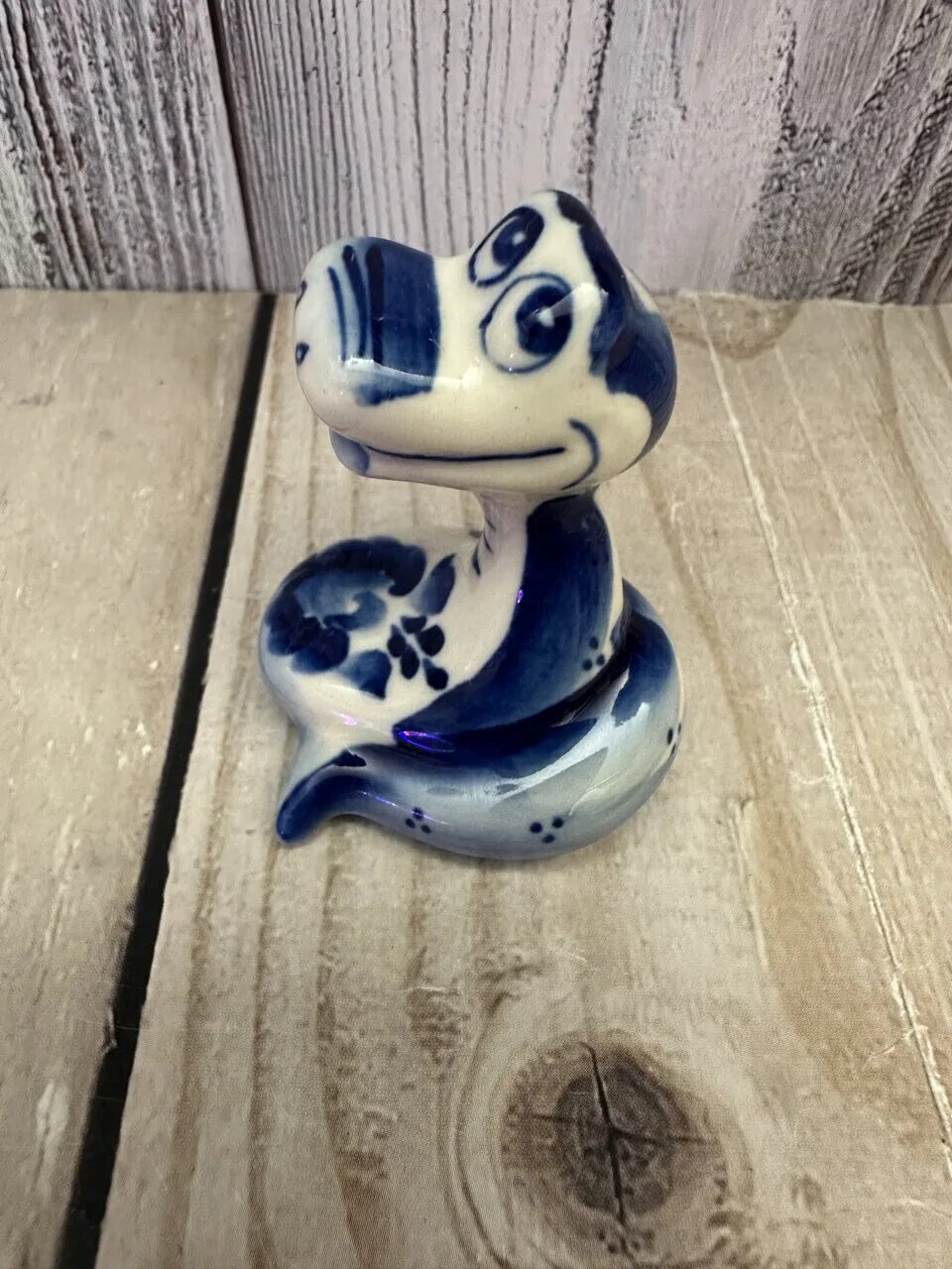 Cтатуэтка Весёлая Змейка Гжель Фарфор винтажная Авторская шикарная