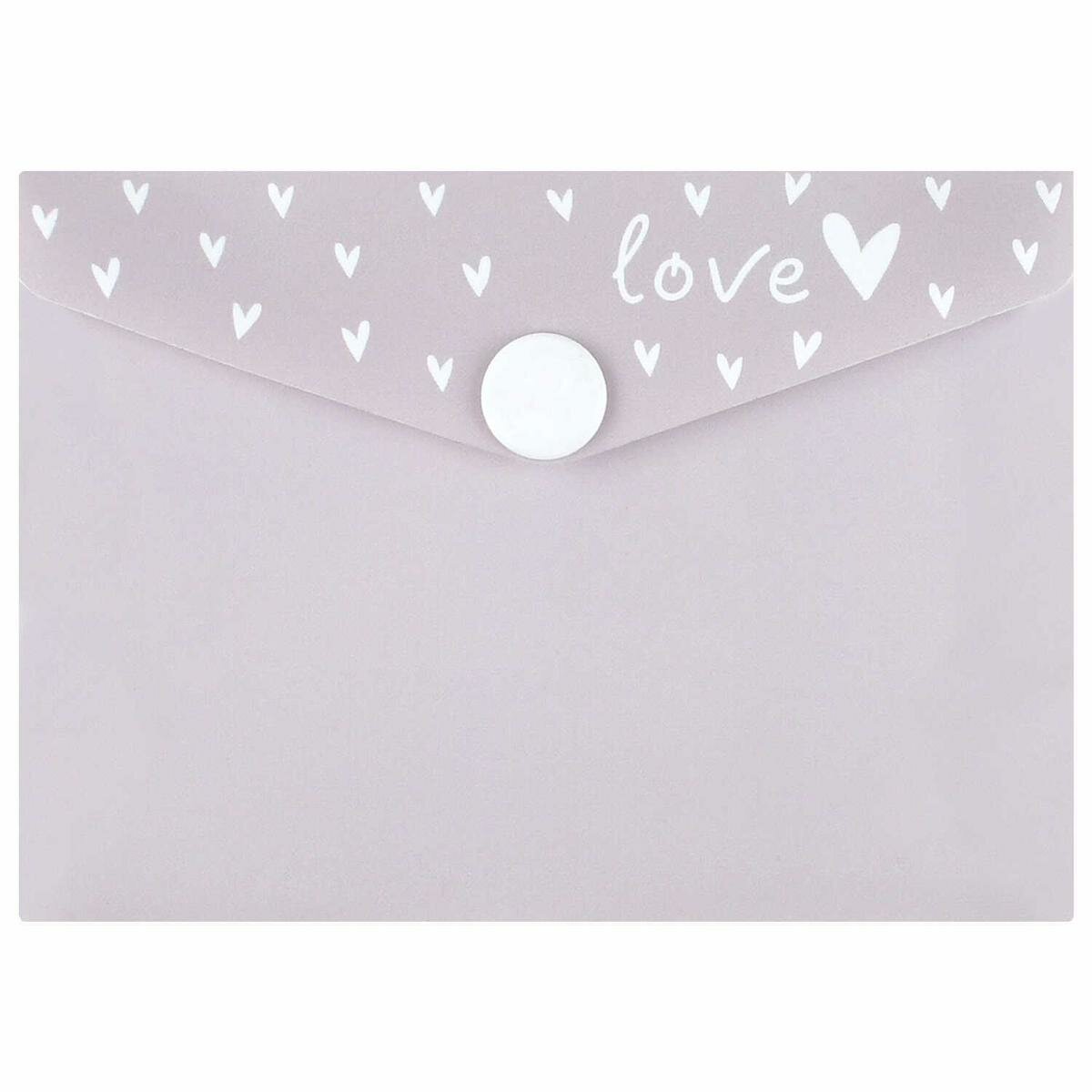 Папка-конверт для карт и визиток "Сердечко на бежевом", 10.5х7.4 см, долговечный пластик на кнопке, Феникс+