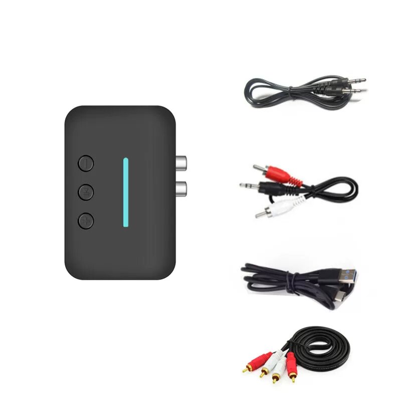 Bluetooth 5.3 Приемник-Адаптер с RCA-выходом, AV-кабелем и двумя RCA-кабелями для стерео-звучания без потерь