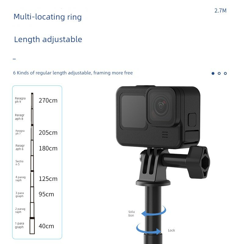 Улучшенная 2,7 м штанга для экшн-камеры для GoPro и Insta360, углеродное волокно