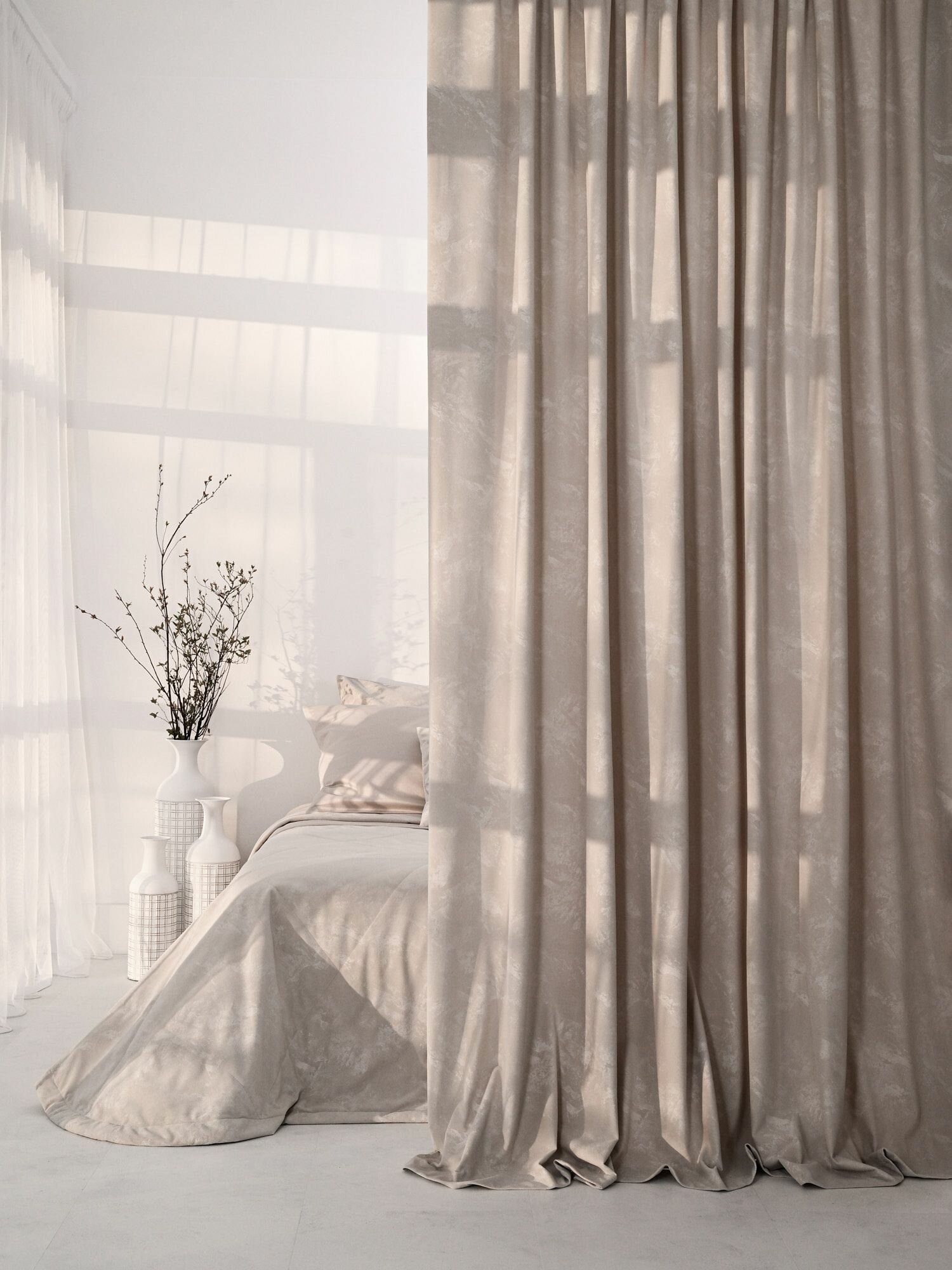 Шторы мраморный бархат, антикоготь молочный 300х320 см, 2 полотна, (каждое 150х320 см), Evrika Home (Erika Home)