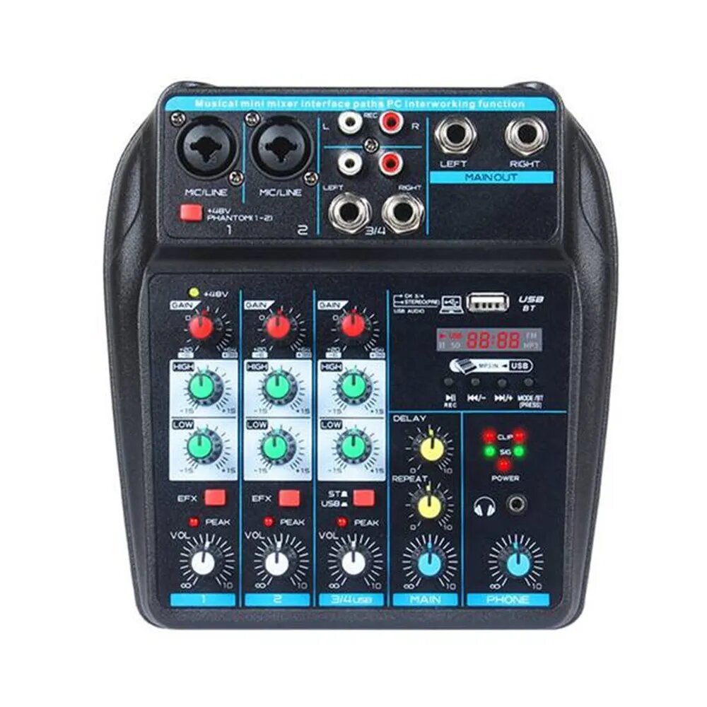 4-Канальный Микшерный Пульт DJ Bluetooth С Фантомным Питанием 48 В