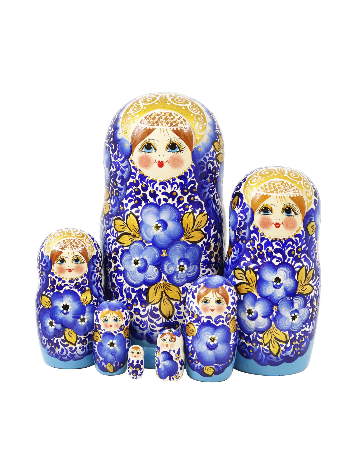 Матрешка " Гжель ", 7 мест , 21 см. (29063), ручная роспись.